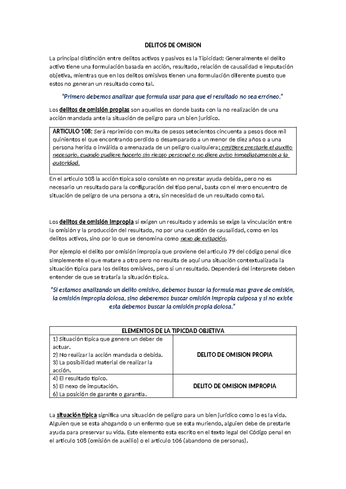 Delitos de Omision - DELITOS DE OMISION La principal distinción entre ...