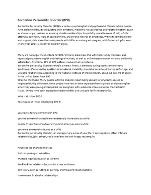 Environment Influences and Borderline Personality Disorder ...
