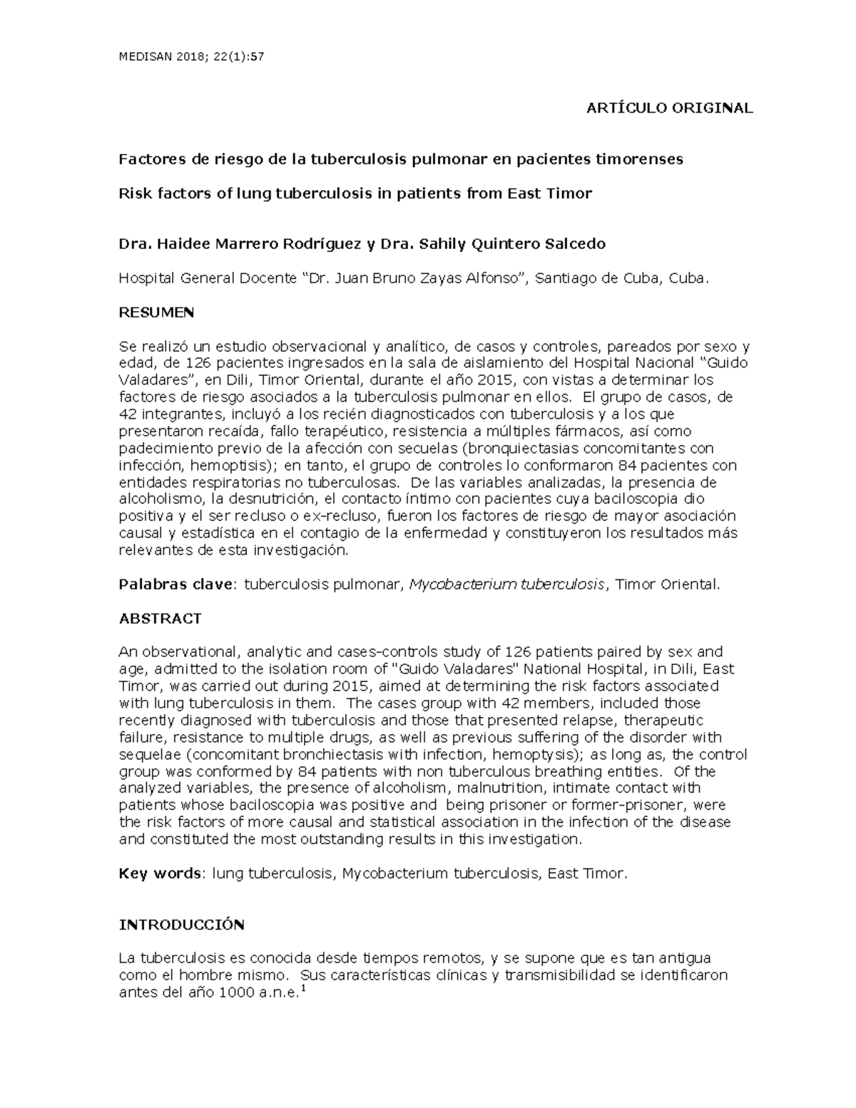 Grupo 7. tuberculosis - ARTÕCULO ORIGINAL Factores de riesgo de la ...