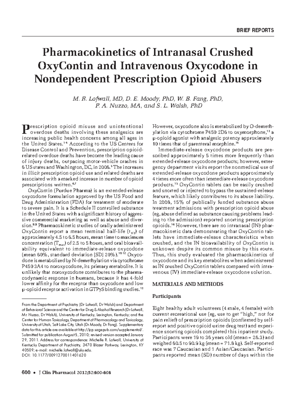 The Journal of Clinical Pharma - 2013 - Lofwall - Pharmacokinetics of Intranasal Crushed Oxy ...