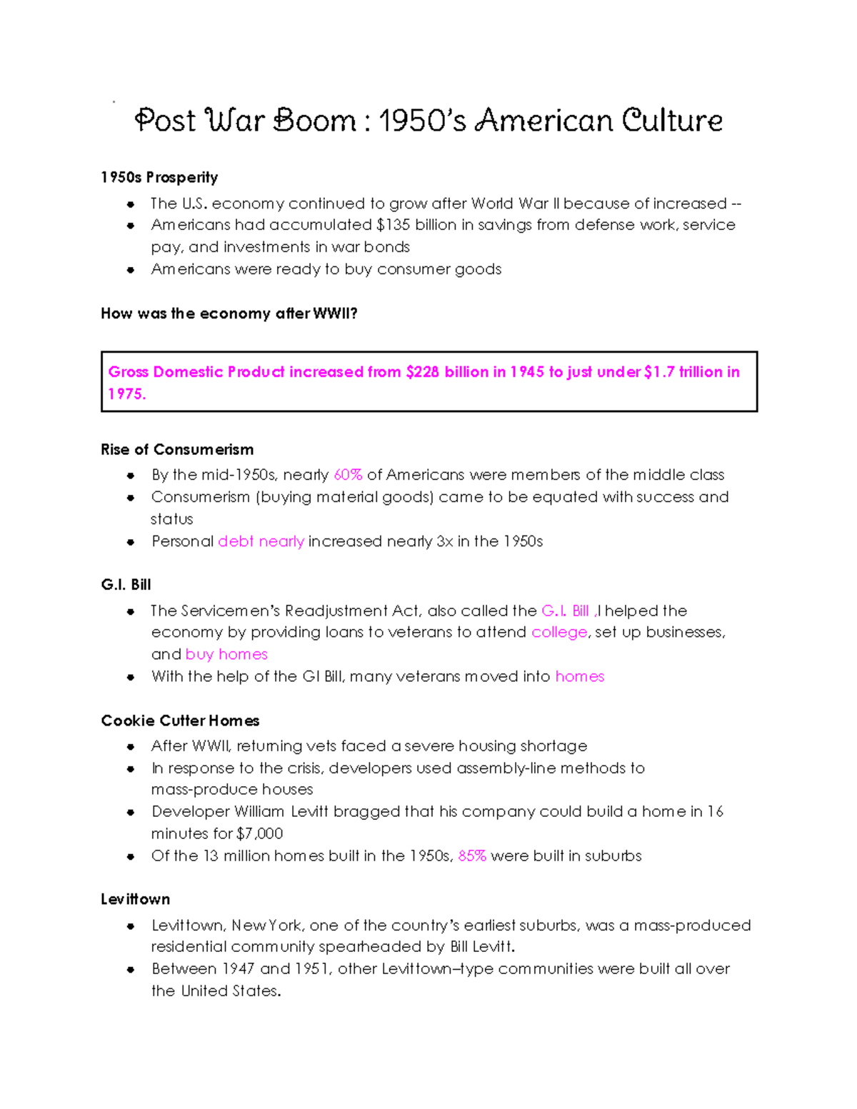 Copy of US II - Post War Boom 1950’s American Culture Guided Notes ...