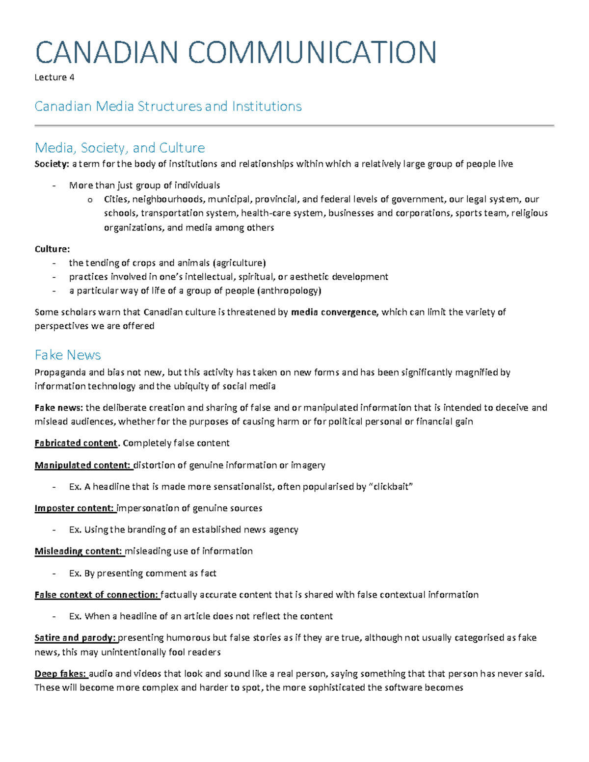 Communications - Lecture 4 - CANADIAN COMMUNICATION Lecture 4 Canadian ...