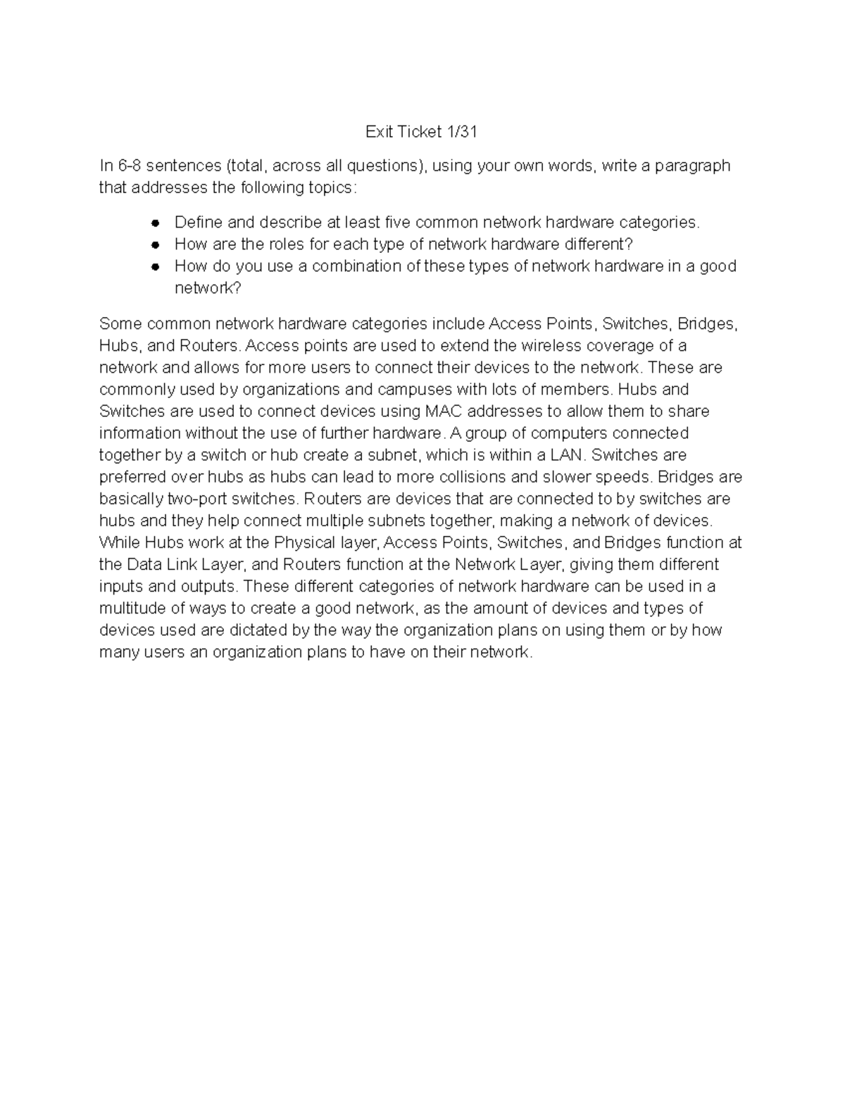 Exit Ticket 03 07 - Exit Ticket 1/ In 6-8 sentences (total, across all ...