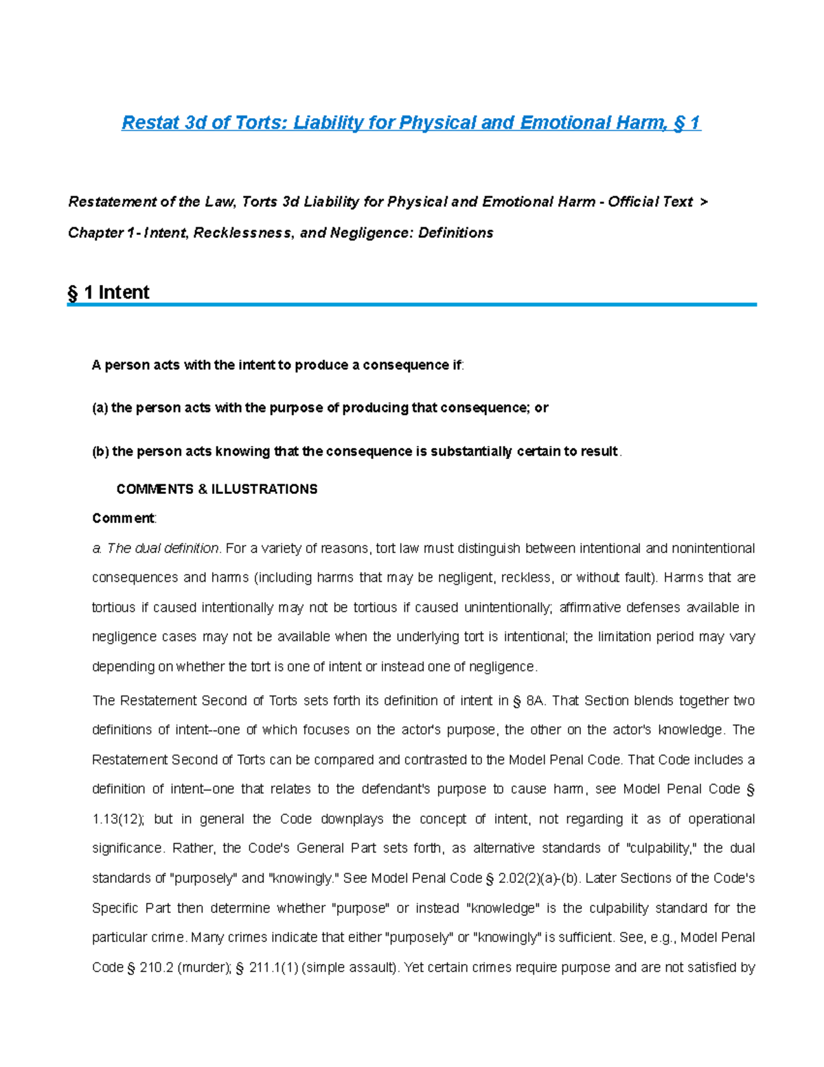 Restatement 3d of Torts - Liability for Physical and Emotional Harm ...