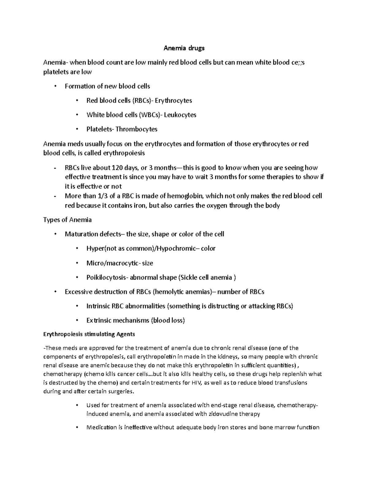 Anemia and Fluid drugs - notes to help you through the class- the title ...