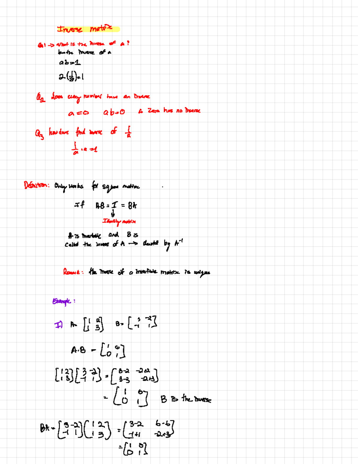 Math 1229, 3.2 lecture notes - Inverse matrix Cel - > What is the ...