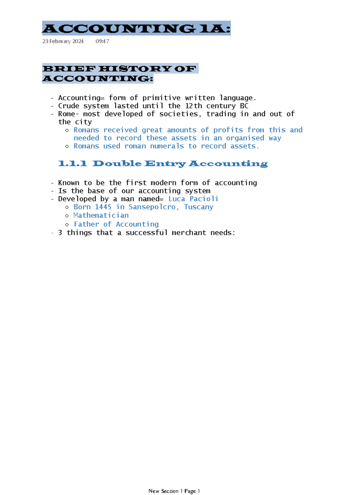 Accounting 1A - lecture notes - BRIEF HISTORY OF ACCOUNTING ...