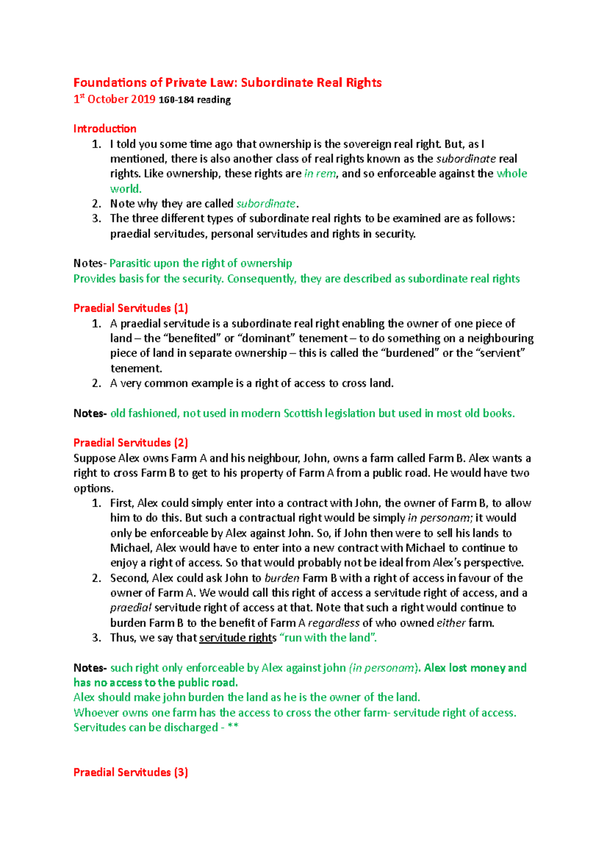 Lecture 6-Subordinate real rights 1:10 - Foundaions of Private Law ...