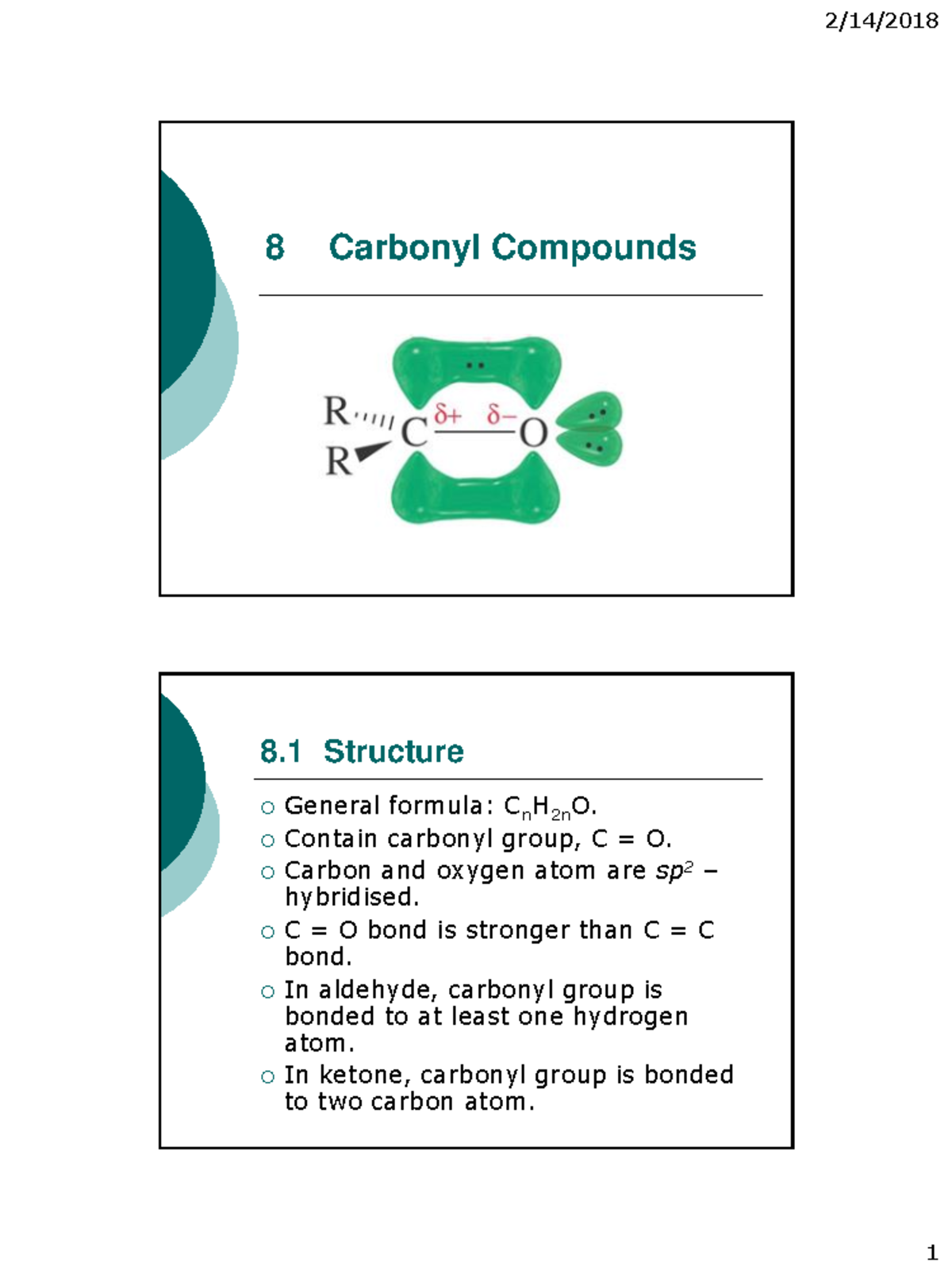 Carbonyl Compounds - Lecture notes 3 - 8 Carbonyl Compounds 8 Structure ...