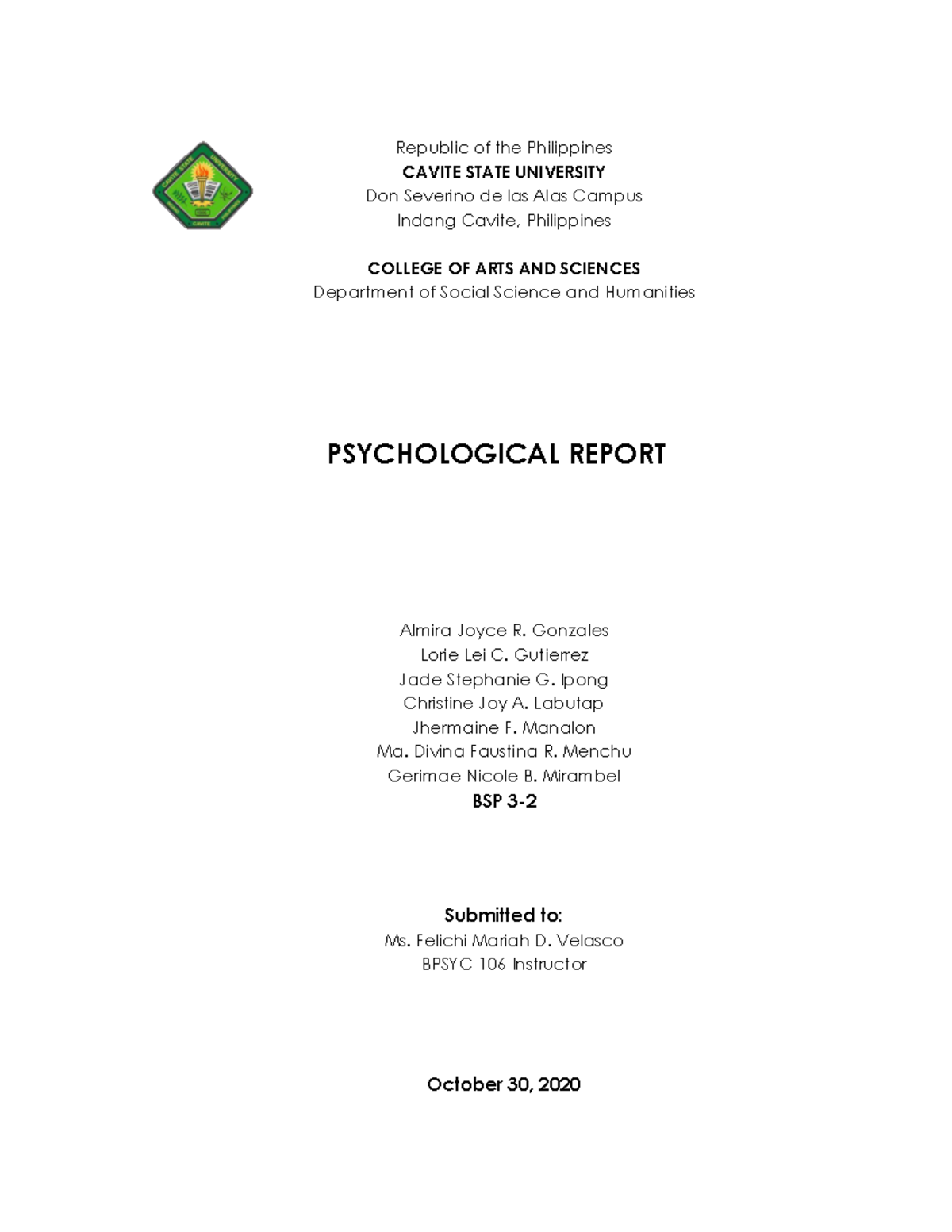 Group-3 Psych-Report - sample for psych majors. - Republic of the ...