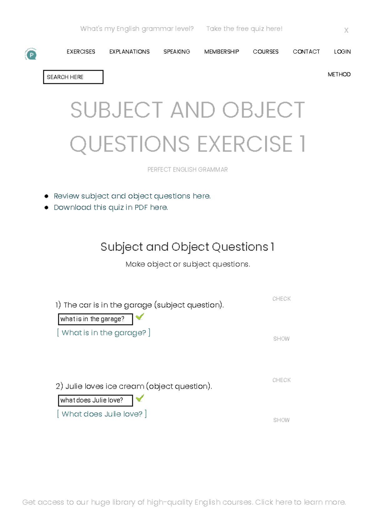 Subject and Object Questions Exercise 1 - EXERCISES EXPLANATIONS ...