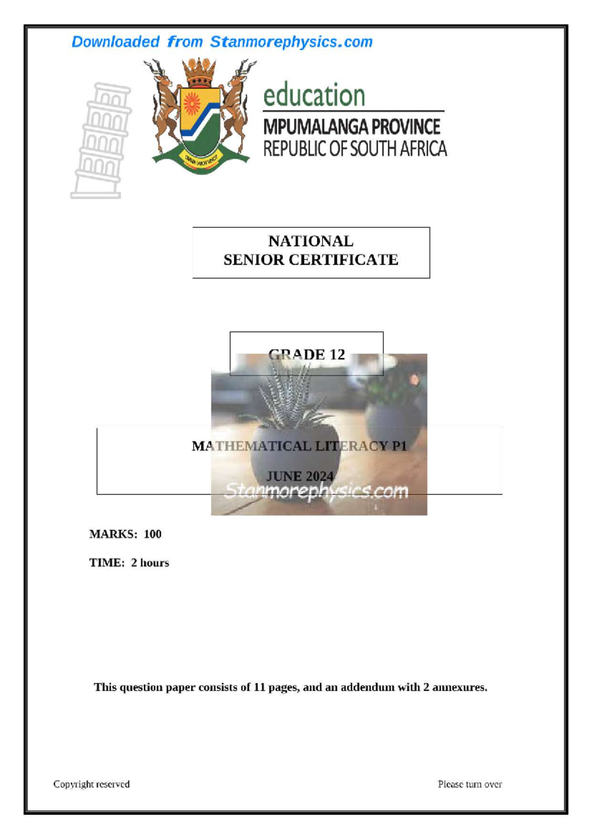MP Maths literacy Grade 12 June 2024 P1 and Memo - Downloaded from Stanmorephysics education ...