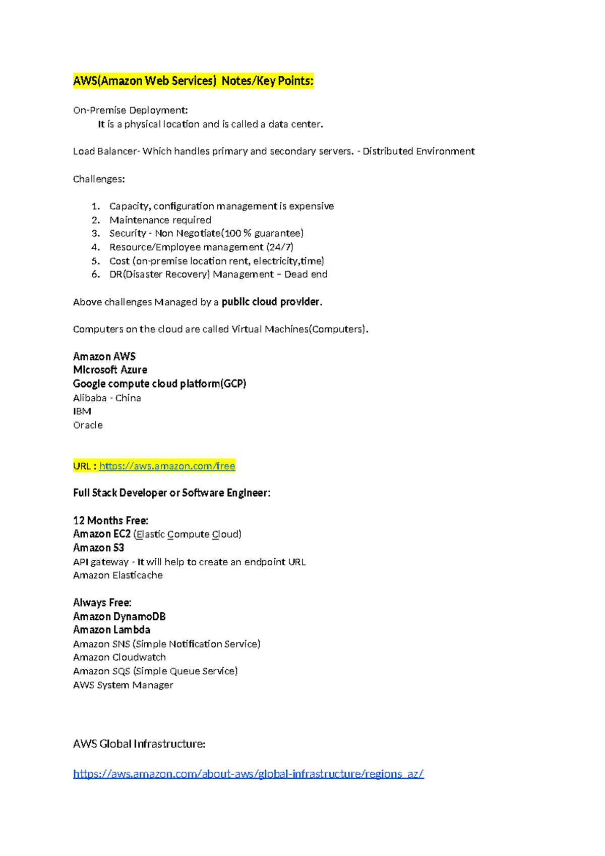AWS Notes - AWS(Amazon Web Services) Notes/Key Points: On-Premise ...