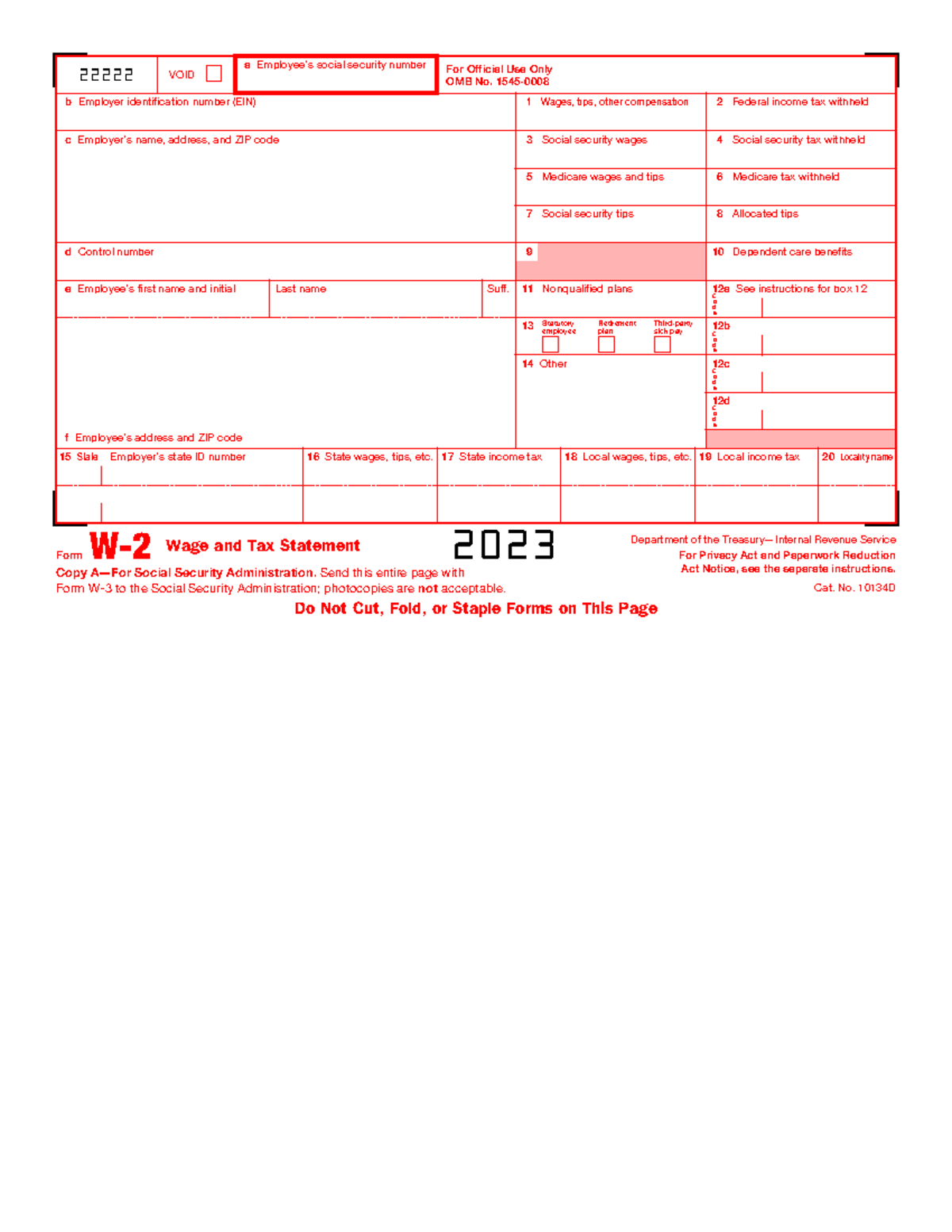 Form W-2 - sdfSAD - 22222 VOID a Employee’s social security number For ...