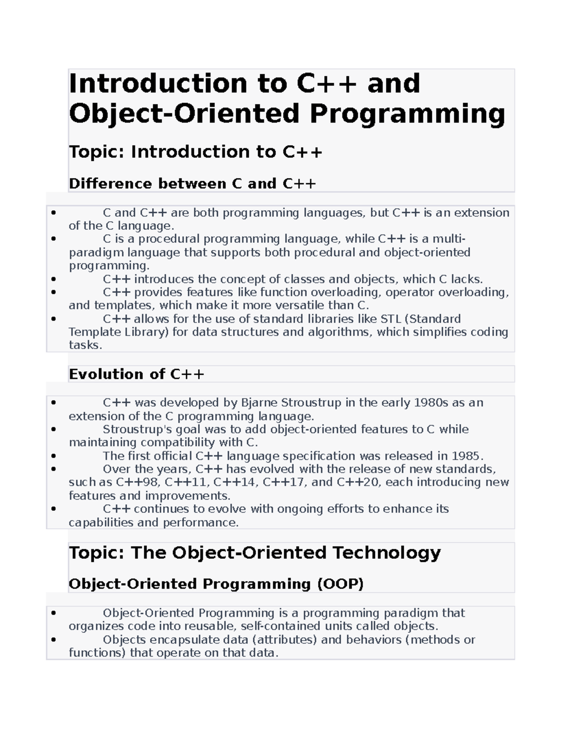 Unit-1 - Introduction to C++ and Object-Oriented Programming Topic ...