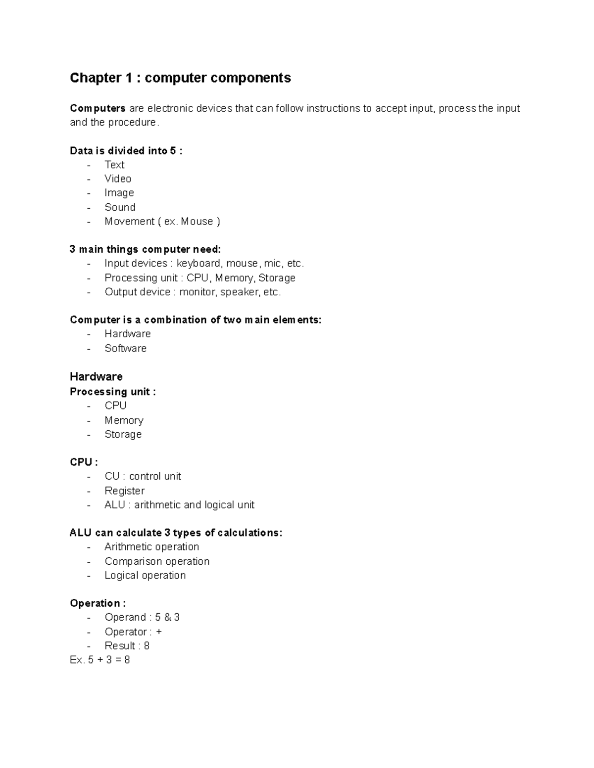Comsci - Computer - Chapter 1 : computer components Computers are ...
