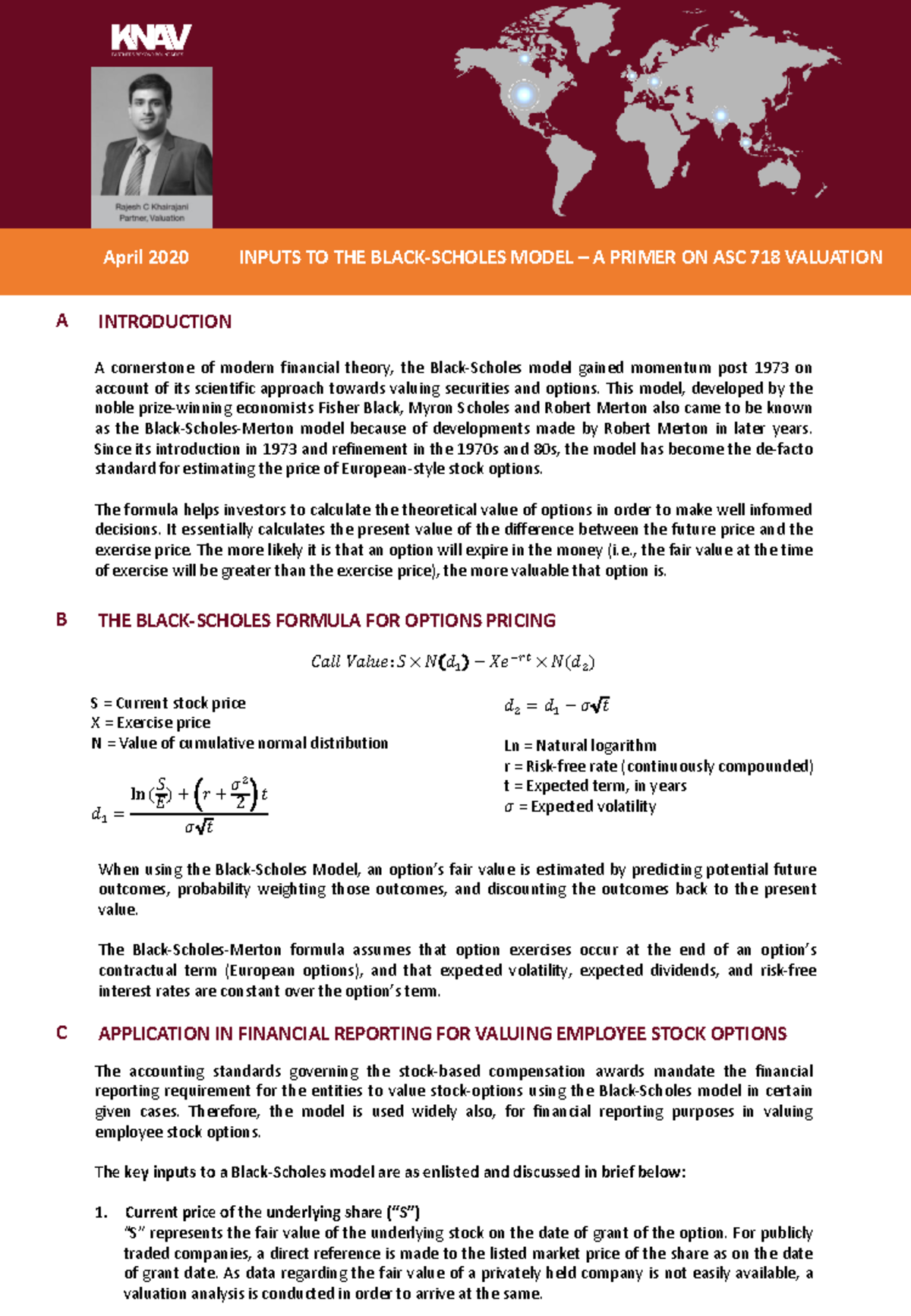 Inputs to the Black Scholes Model a primer on ASC 718 Valuation ...