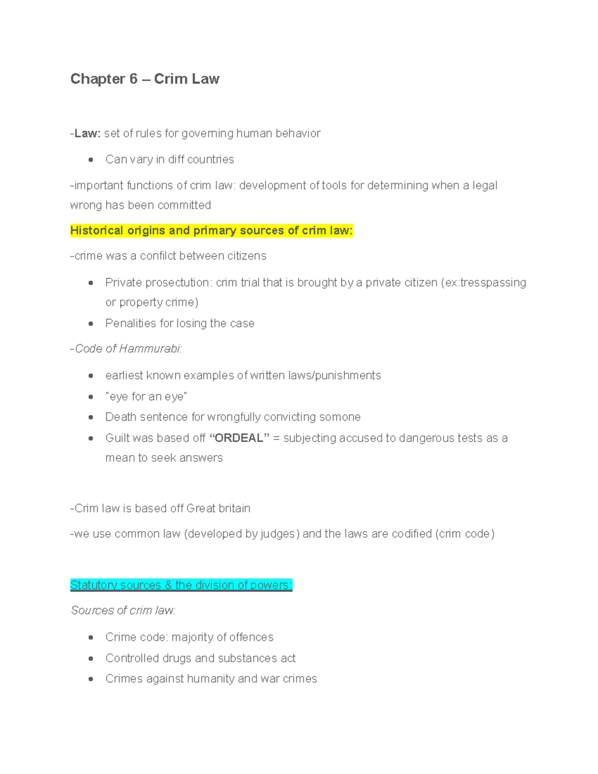 Crim justice test 2 - test 2 notes - Chapter 6 – Crim Law Law: set of ...