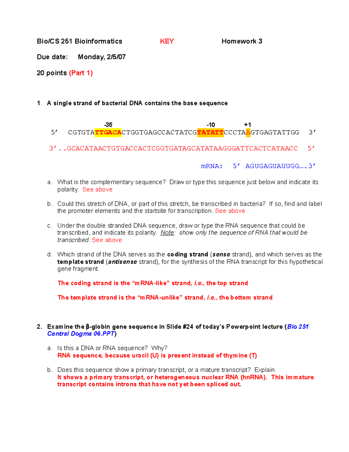 Bio 251 HW 3 KEY 2-8-07 - Life 120 lab notes and assignment worksheet ...