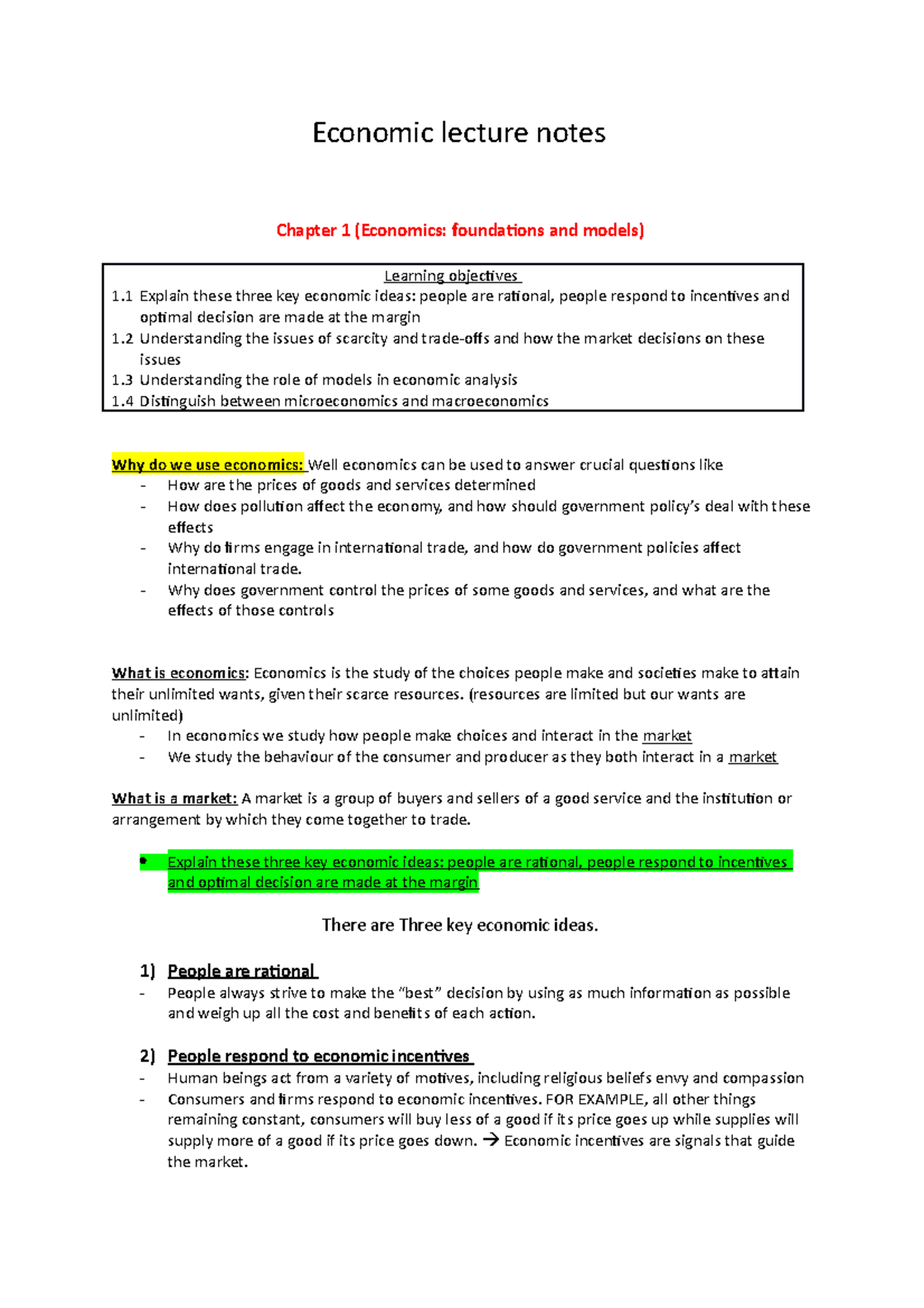 Economic lecture notes - Economic lecture notes Chapter 1 (Economics ...
