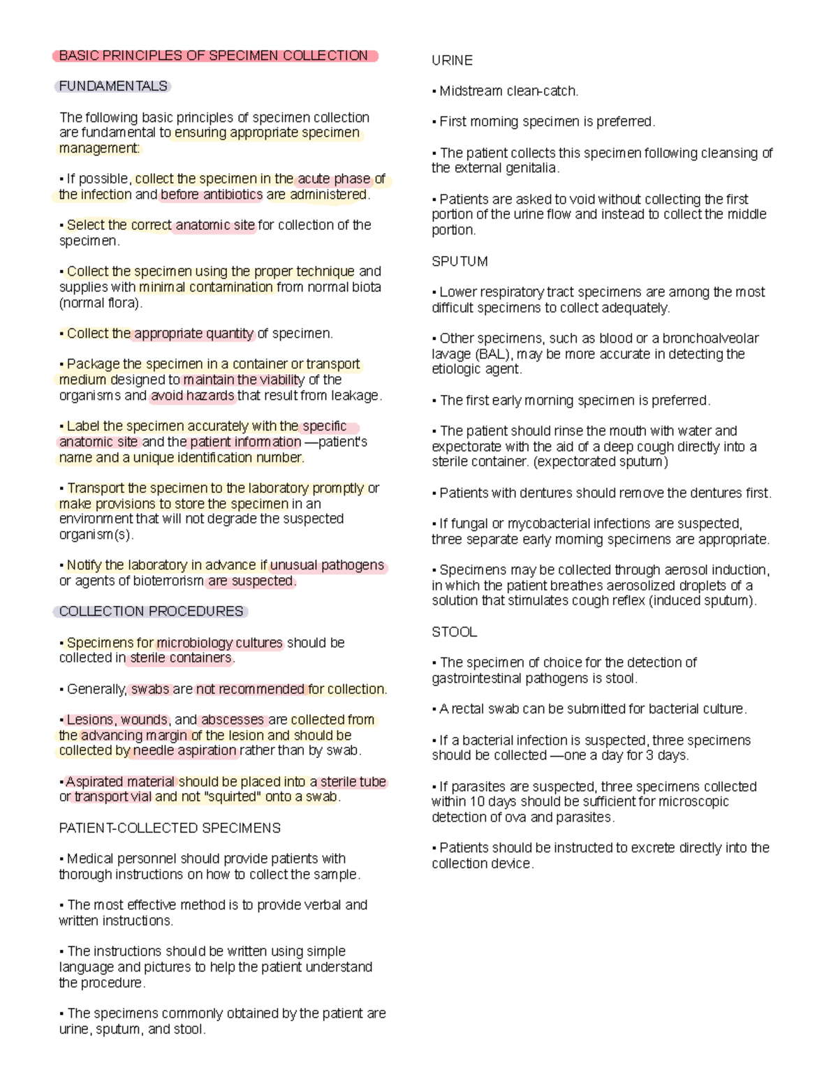 Bacte SEMR WEEK 1 - lecture notes - BASIC PRINCIPLES OF SPECIMEN ...