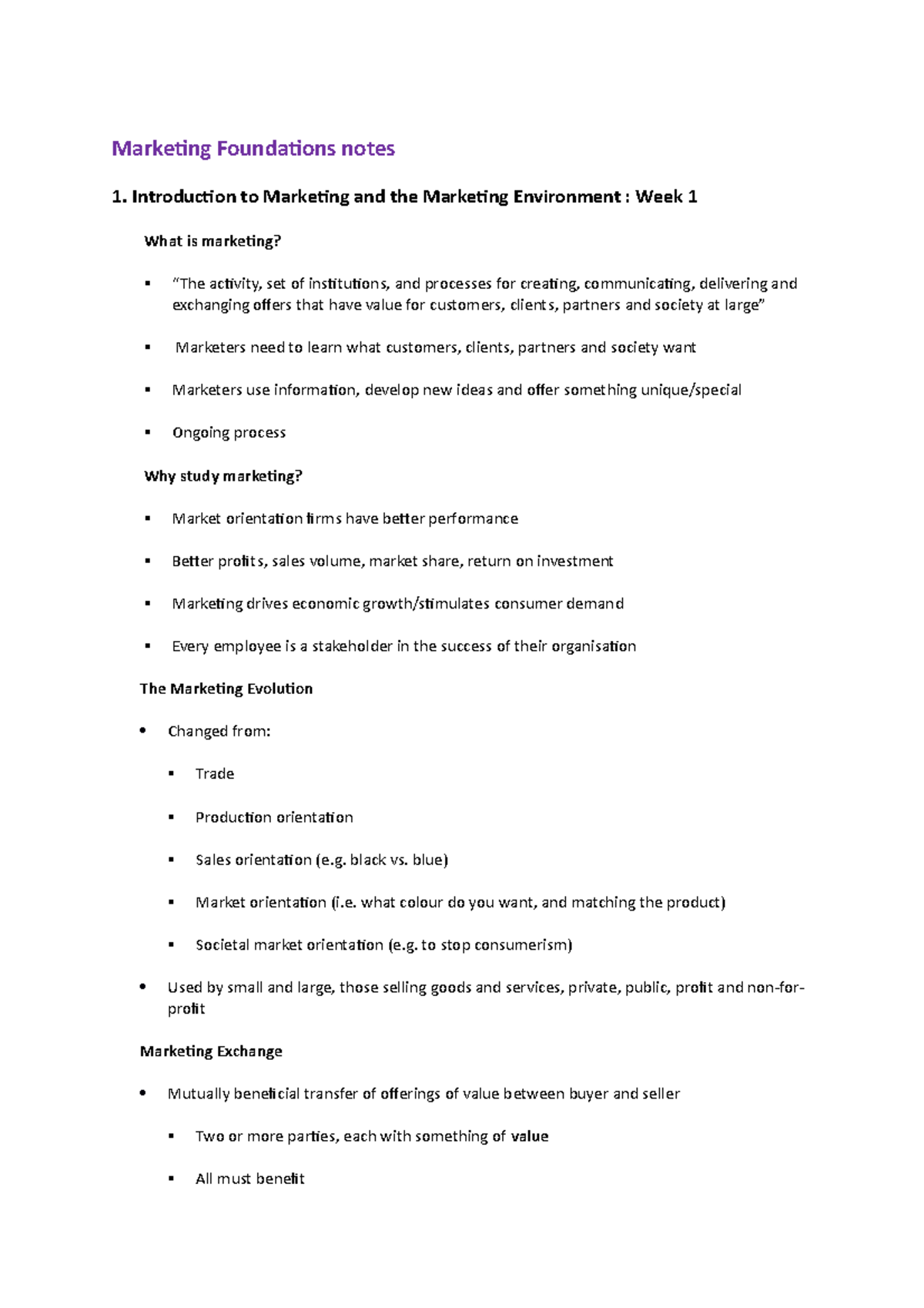 Marketing Foundations notes - 024108 - Studocu