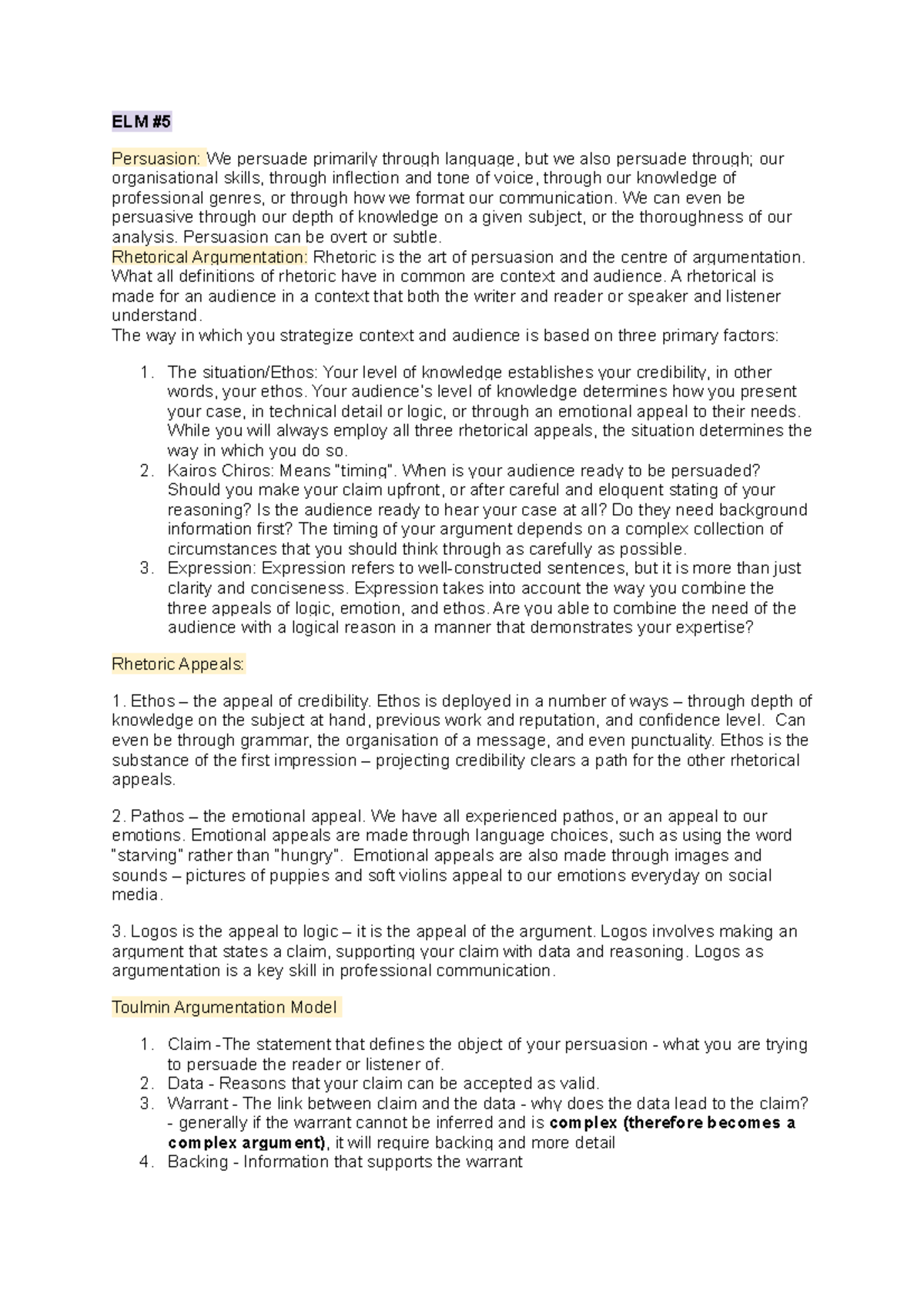 ELM #5 - Persuasion - Notes on ELM #5 - ELM Persuasion: We persuade ...