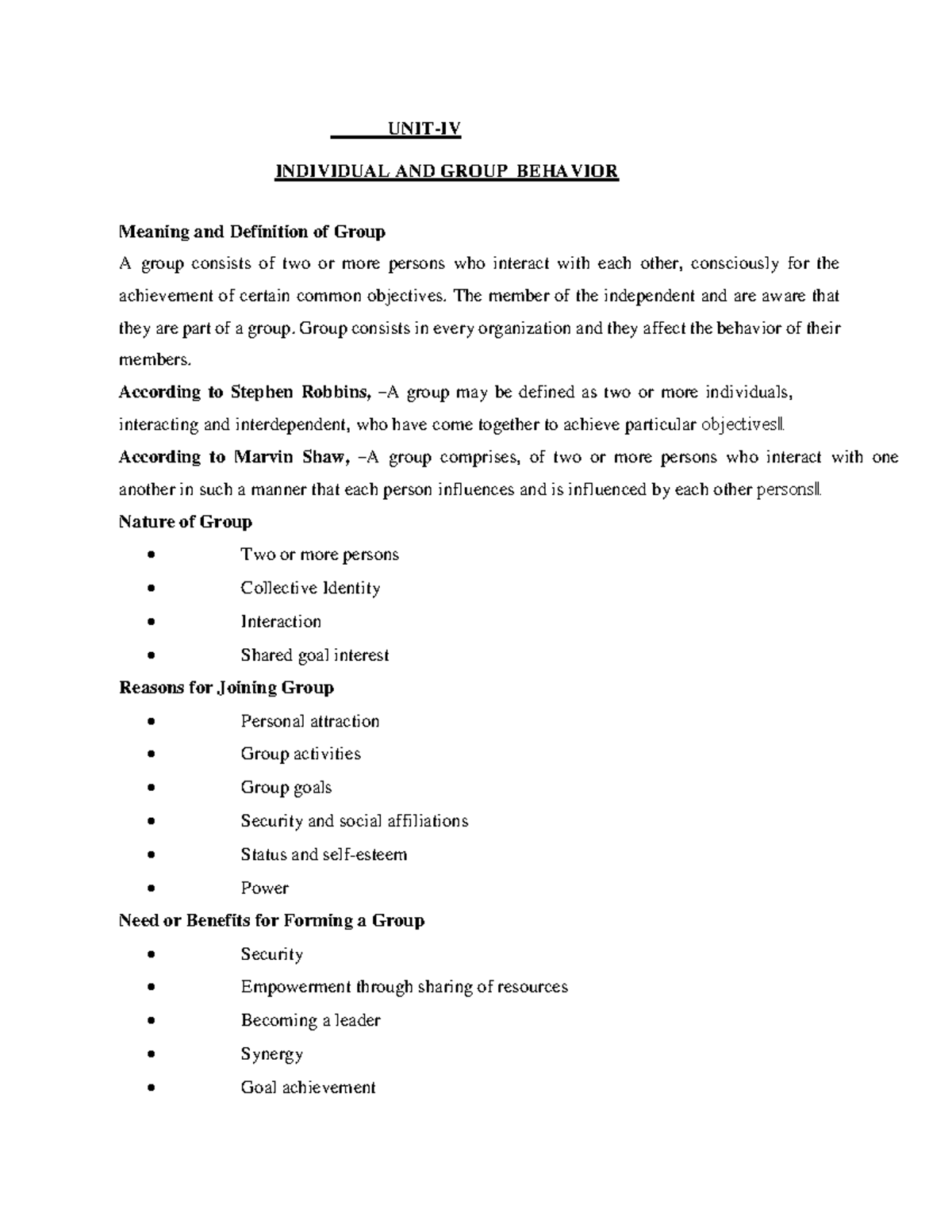 Chapter 4 - Individual AND Group Behavior - UNIT-IV INDIVIDUAL AND ...