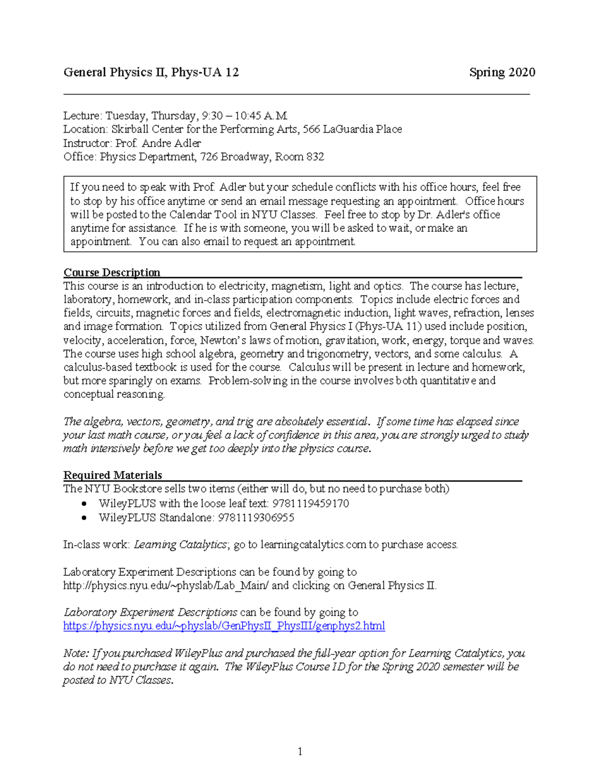 Physics 2 - Syllabus - Warning: TT: undefined function: 32 General ...