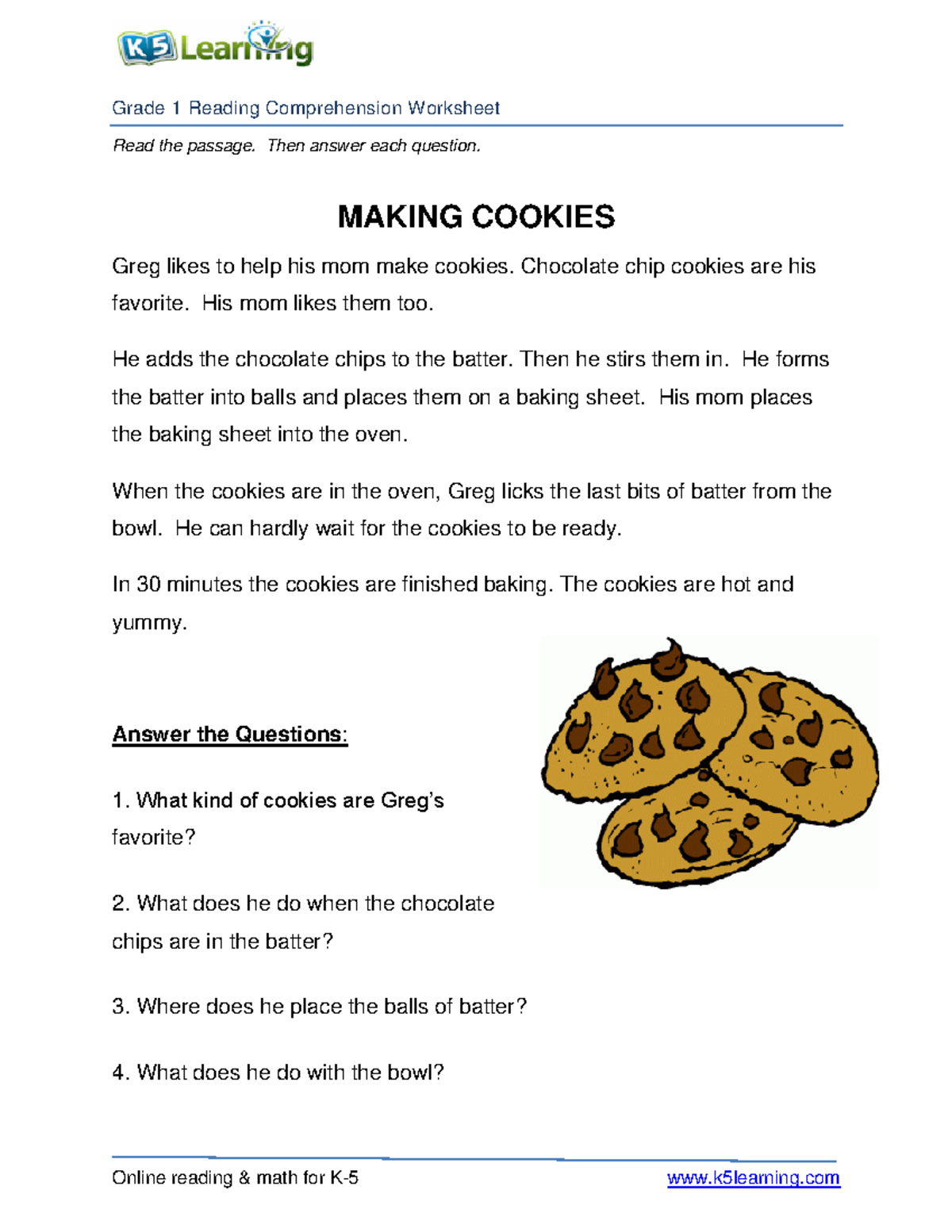 Reading comprehension worksheet G1 - Online reading & math for K-5 ...