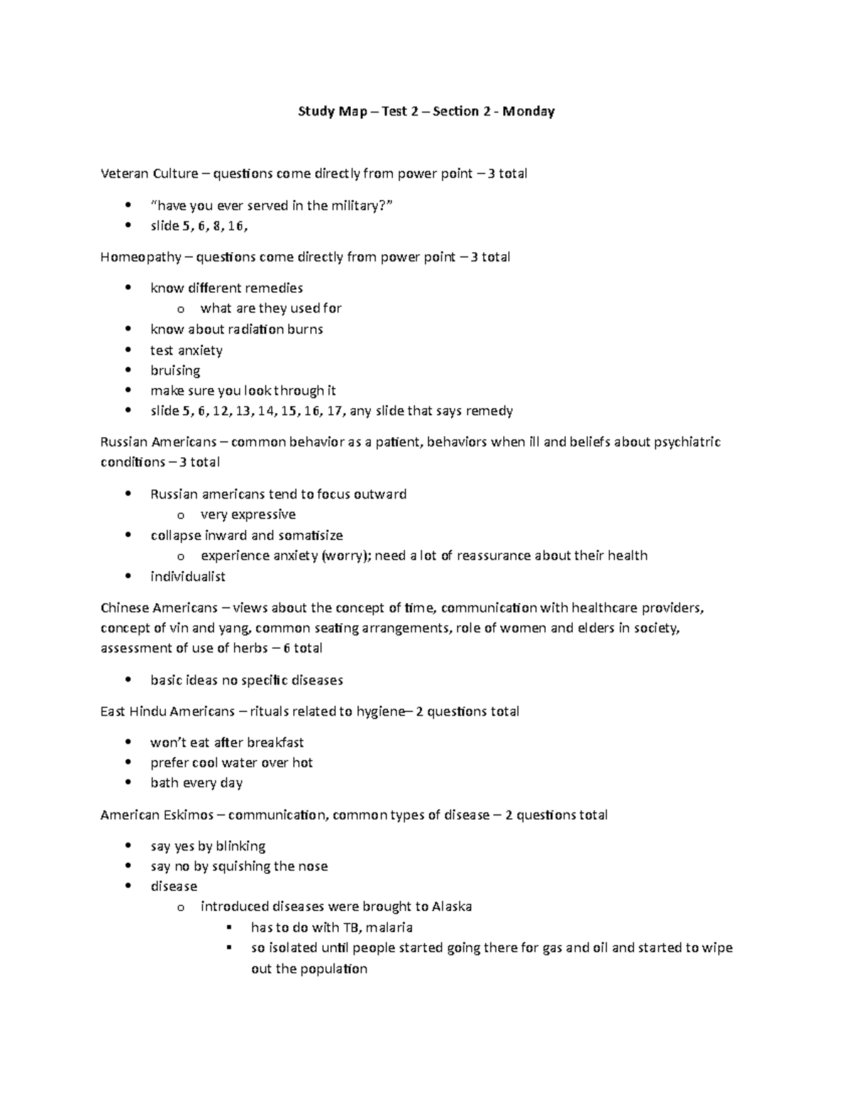 Study Map Exam 2 - lecture notes for exam 2 - Study Map – Test 2 ...