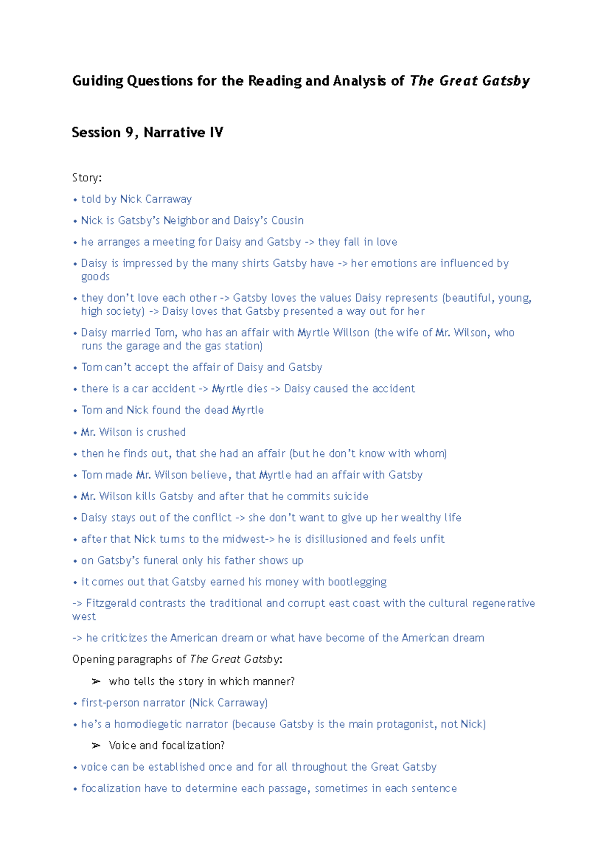 Guiding Questions for the Reading and Analysis of The Great Gatsby ...