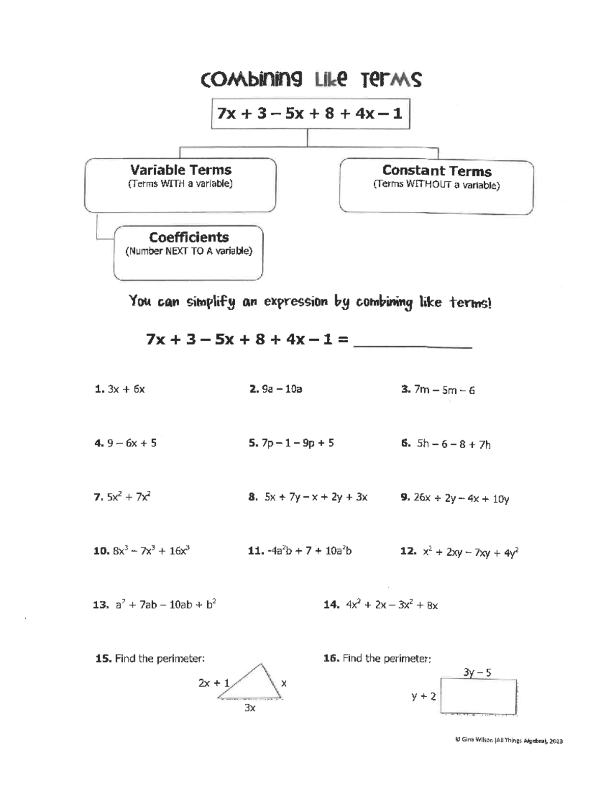 Calbert Jormelu - Combining Like Terms Practice - Studocu
