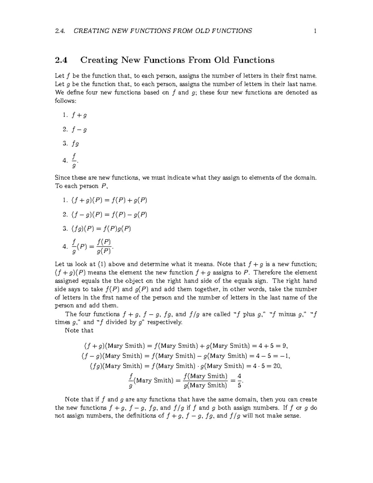 Section 2.4 - 2. CREATING NEW FUNCTIONS FROM OLD FUNCTIONS 1 2 Creating New Functions From Old ...