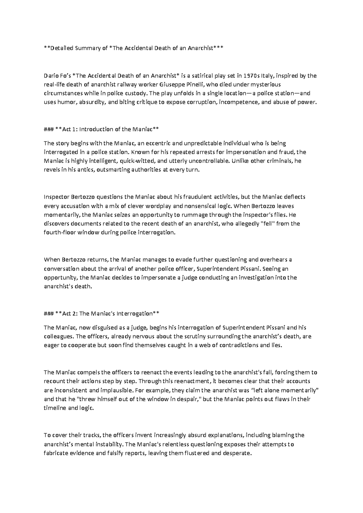 Accidental death of an anarchist chatgpt - Detailed Summary of The ...