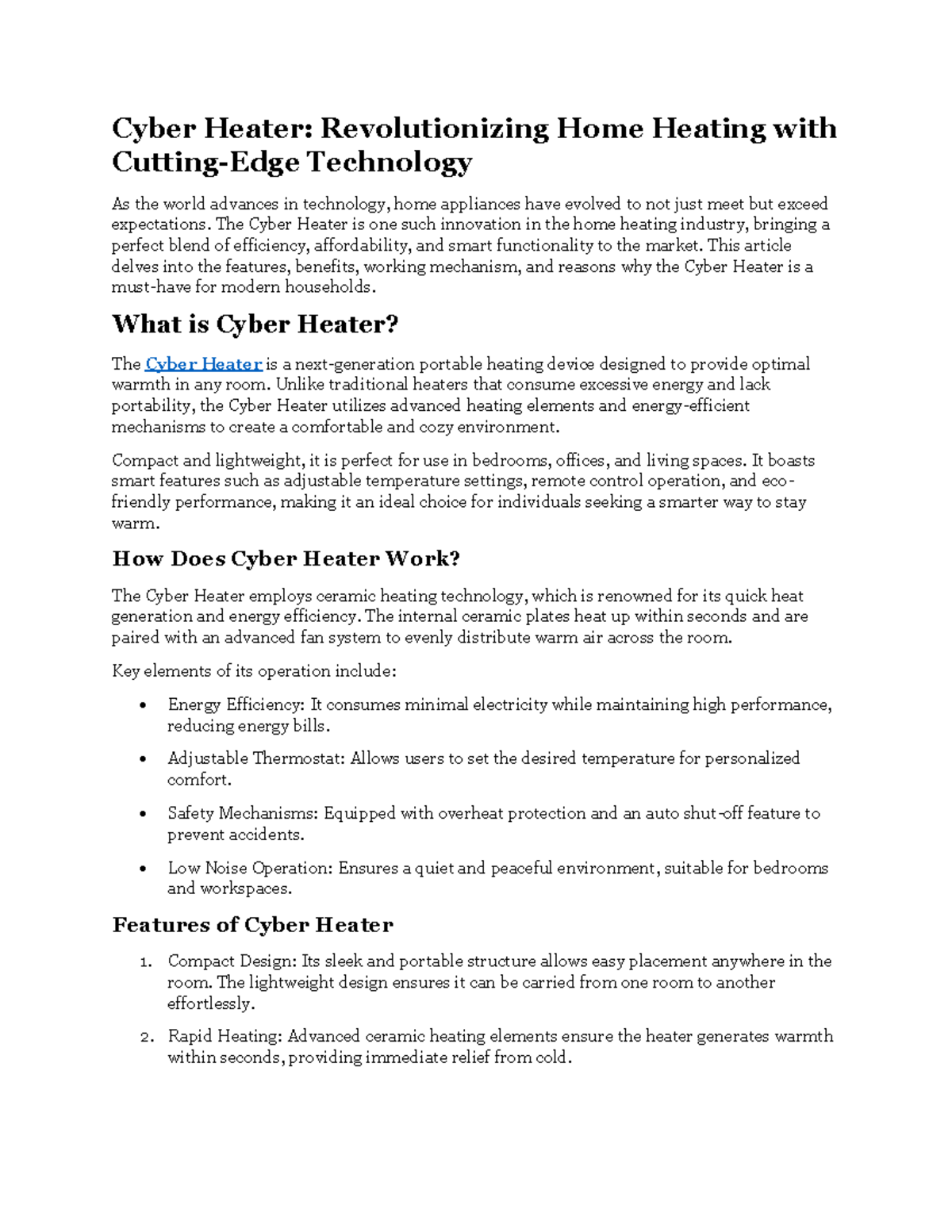 Cyber Heater - The Cyber Heater is one such innovation in the home ...