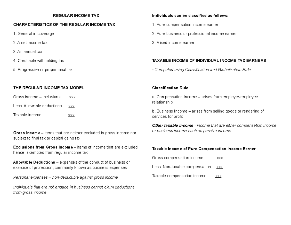 Regular- Income-TAX - taxation - REGULAR INCOME TAX CHARACTERISTICS OF ...