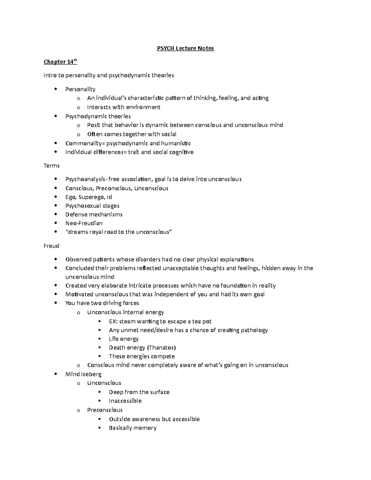 Psych Ch. 14 Lecture - PSYCH Lecture Notes Chapter 14th Intro to ...