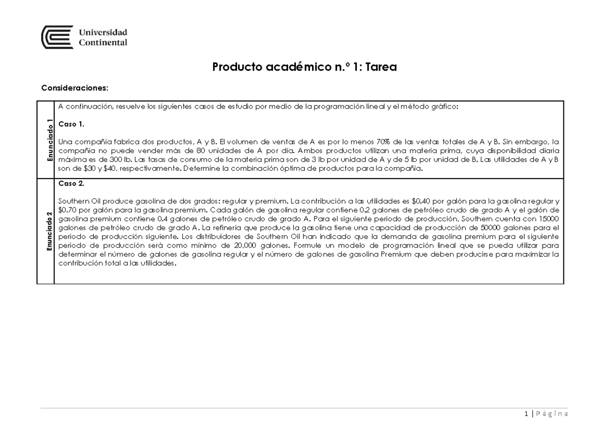 Producto académico 1.vf - Producto académico n.º 1: Tarea Consideraciones: Enunciado 1 A - Studocu