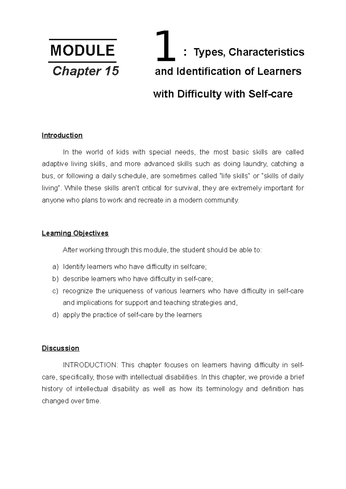 Chaper 15 Module - summary of report - MODULE : Types, Characteristics ...