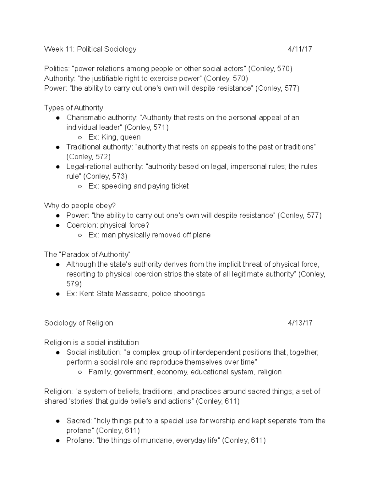 Copy of Week 11 Political Sociology and Sociology of Religion - Week 11 ...