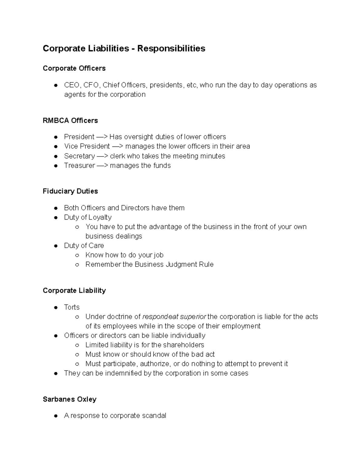 17 - Corporate Liabilities - Responsibilities - BLAW 210 - WSU - StuDocu