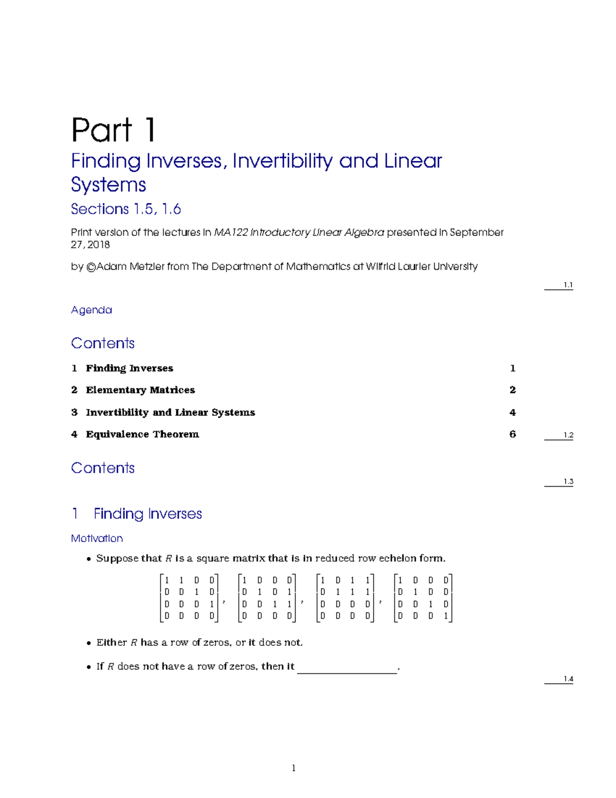 MA122 Finding Inverses Notes - Part 1 Finding Inverses, Invertibility ...