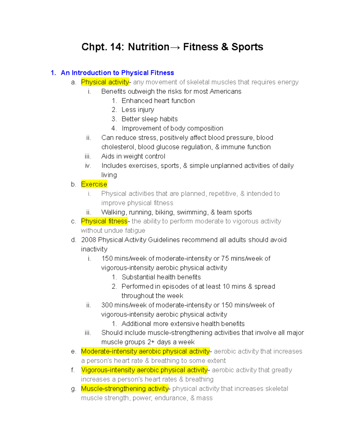KNH 102 Notes -11 - Chpt. 14: Nutrition→ Fitness & Sports 1. An ...