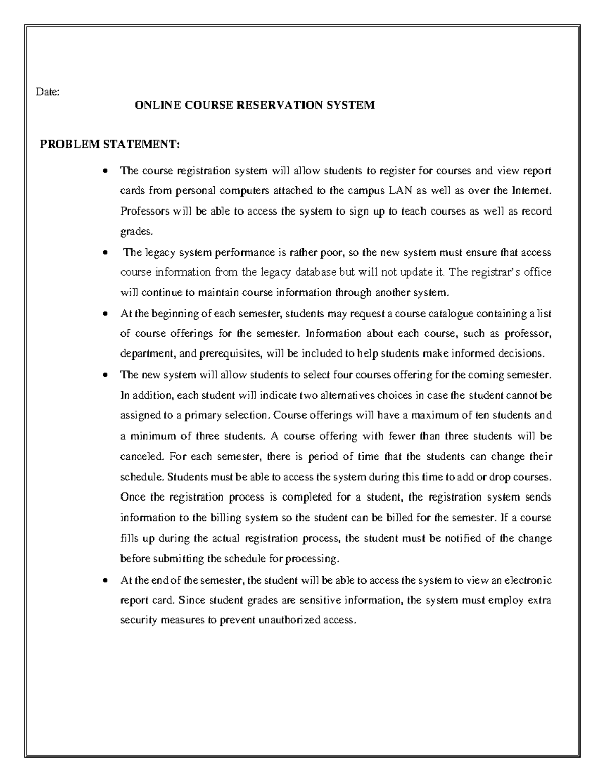 Ragul - jilj - Date: ONLINE COURSE RESERVATION SYSTEM PROBLEM STATEMENT ...