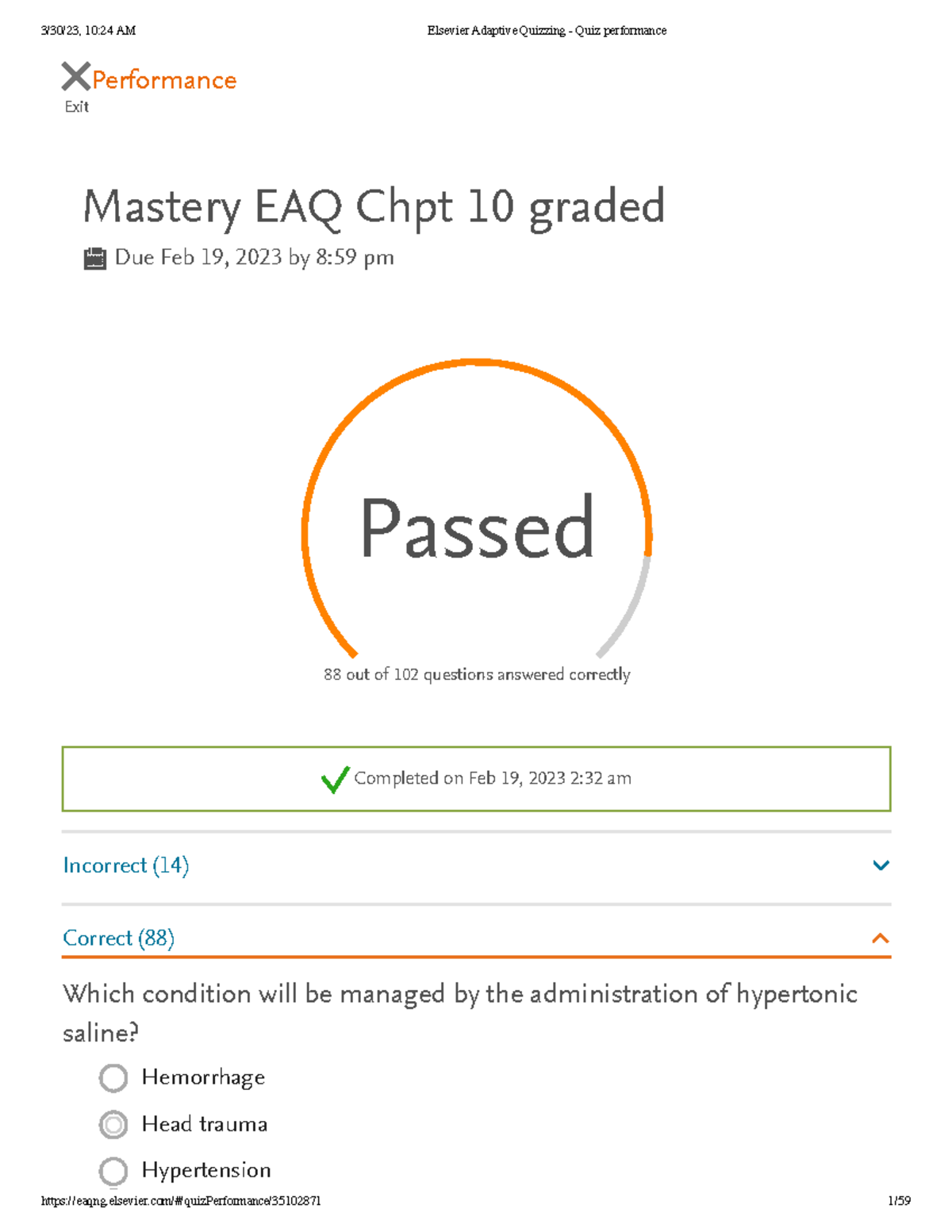 Mastery EAQ Chpt 10 graded - Exit Performance Mastery EAQ Chpt 10 ...