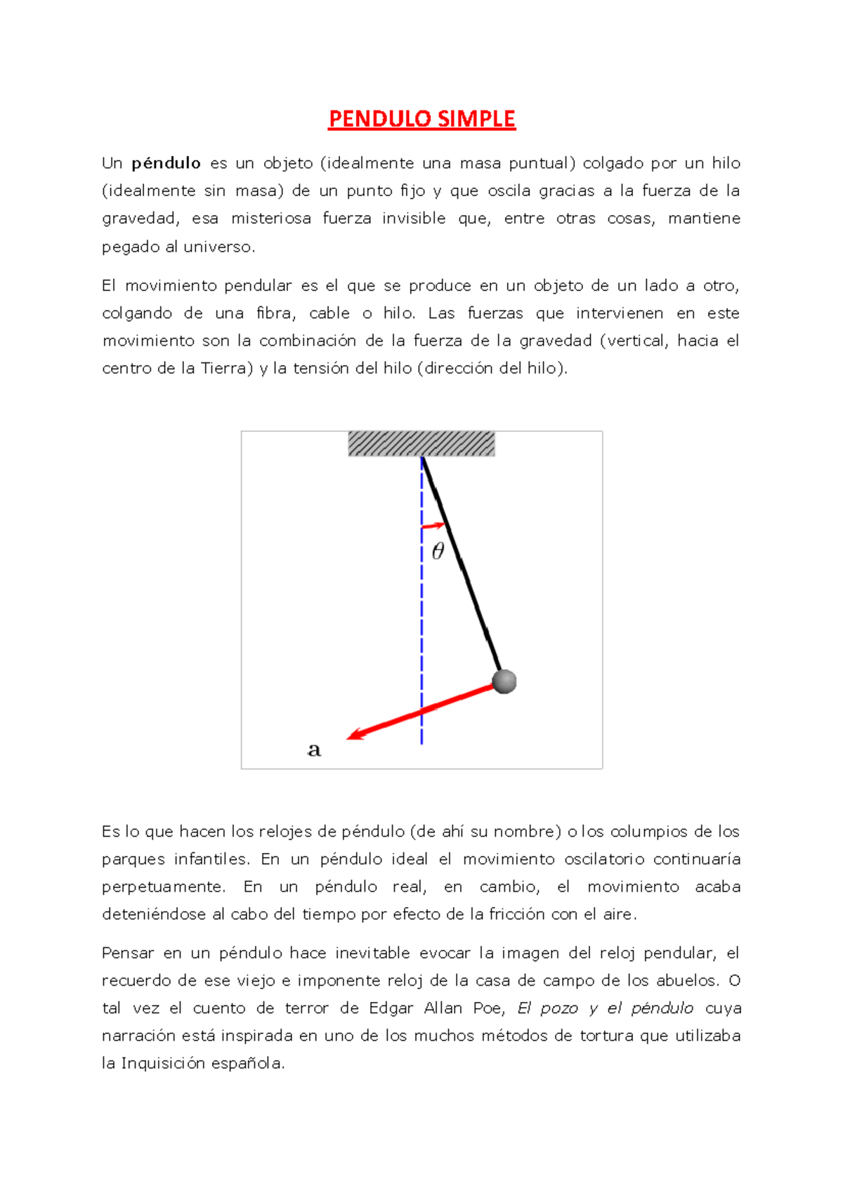 Fisica 1 3 Pendulo Simple - PENDULO SIMPLE Un péndulo es un objeto (idealmente una masa puntual ...