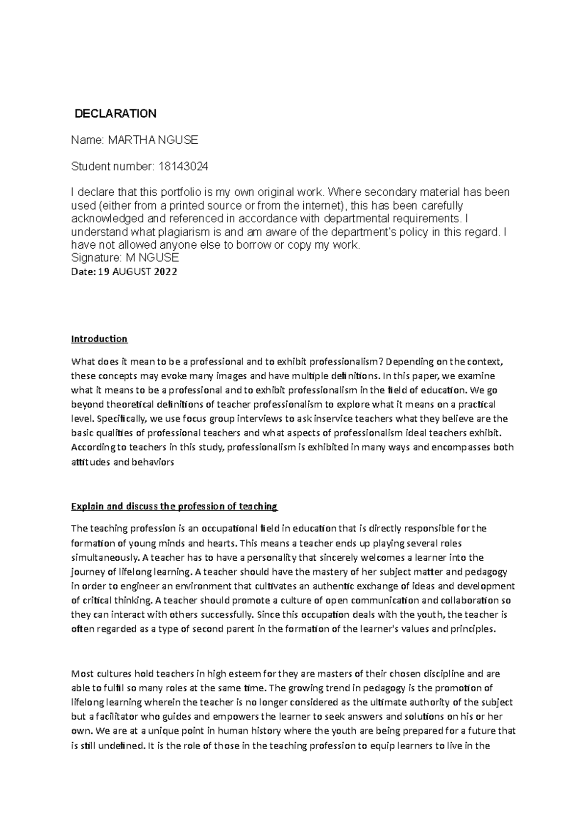 BPT1501 1 - assignment - DECLARATION Name: MARTHA NGUSE Student number ...