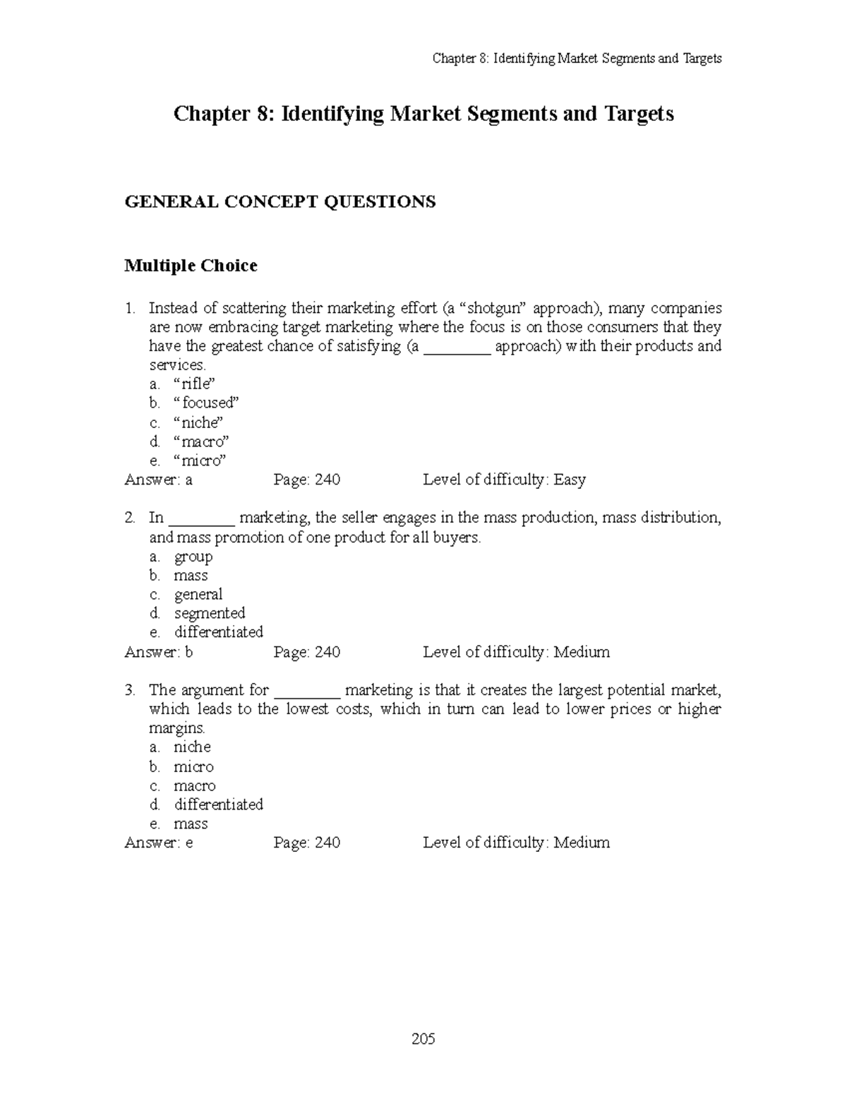 Multiple Choice - Fragen - Chapter 8: Identifying Market Segments and ...