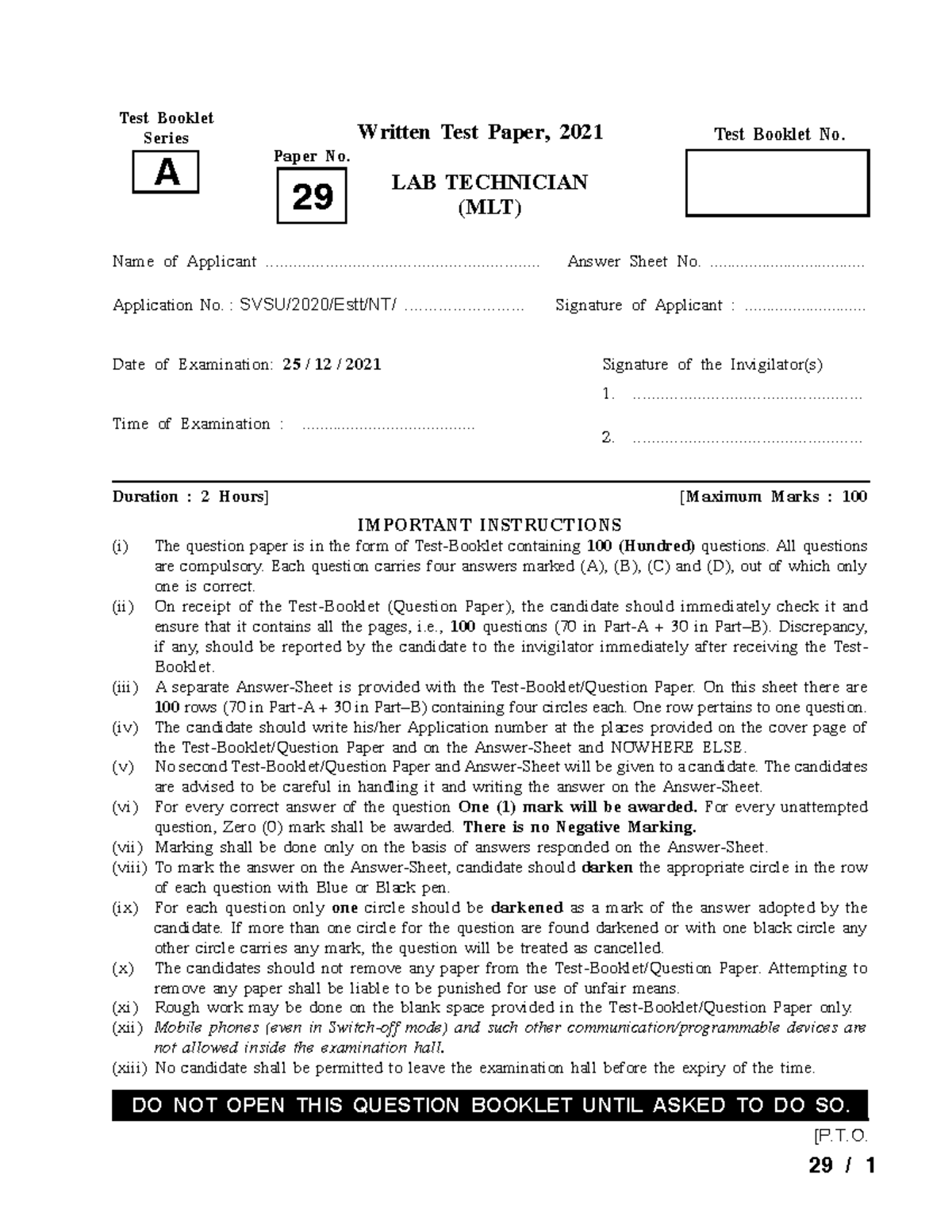29 Lab Tech. (MLT) - Lab technology😁 - 1 [P.T. 29 / 1 Duration : 2 ...